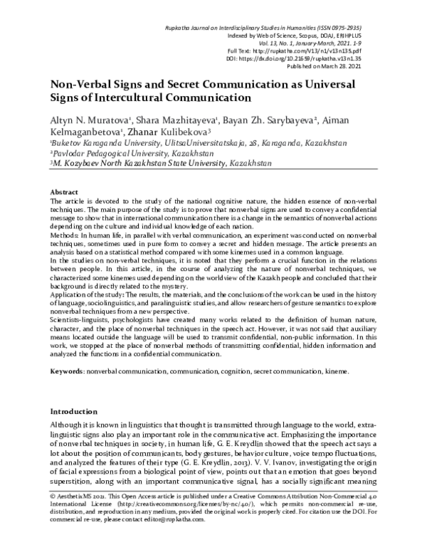 (PDF) Non-Verbal Signs and Secret Communication as Universal Signs of ...