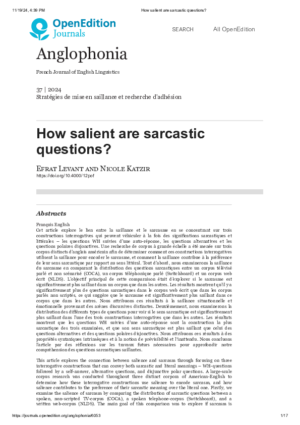 (PDF) How salient are sarcastic questions