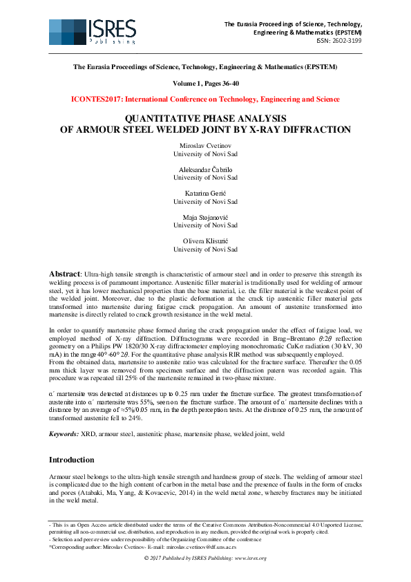 (PDF) Quantitative Phase Analysis of Armour Steel Welded Joint by X-Ray Diffraction