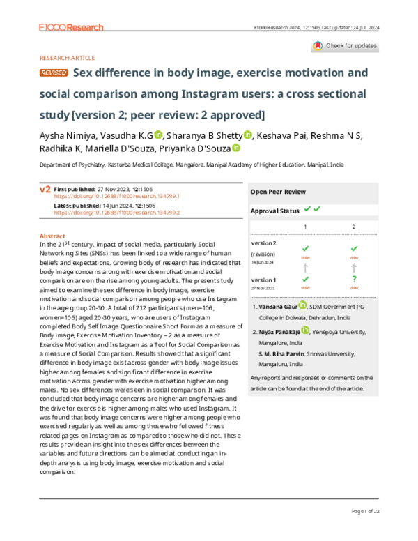 Pdf Sex Difference In Body Image Exercise Motivation And Social