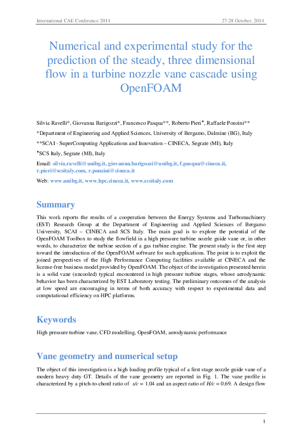 (PDF) Numerical and experimental study for the prediction of the steady, three dimensional flow ...
