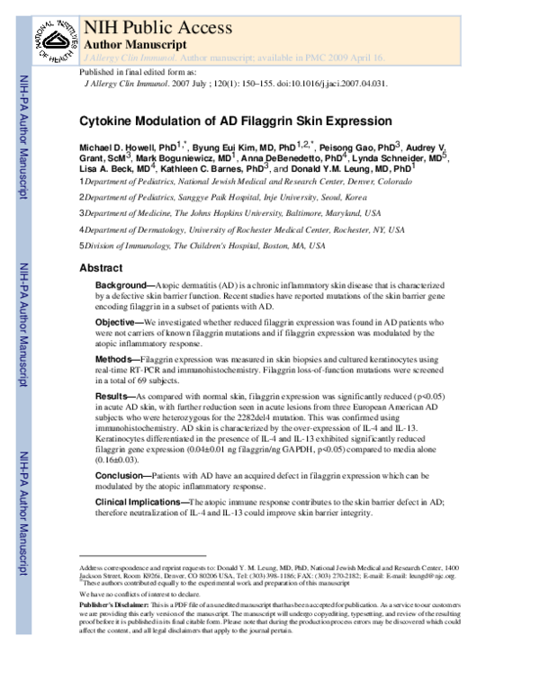 (PDF) Cytokine modulation of atopic dermatitis filaggrin skin expression