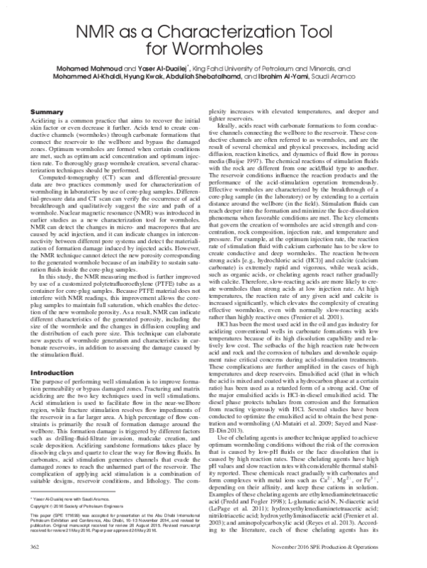(PDF) NMR as a Characterization Tool for Wormholes