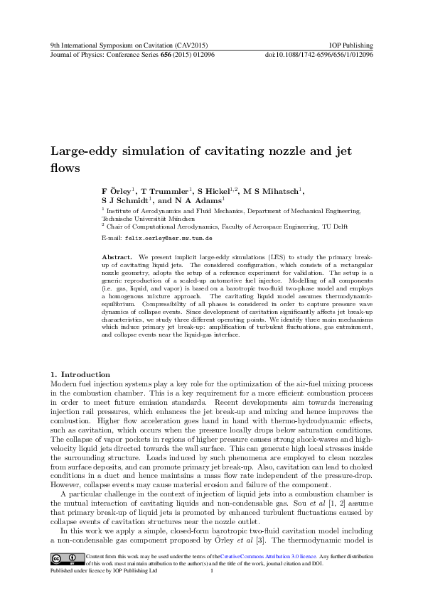(PDF) Large-eddy simulation of cavitating nozzle and jet flows | Stefan Hickel - Academia.edu