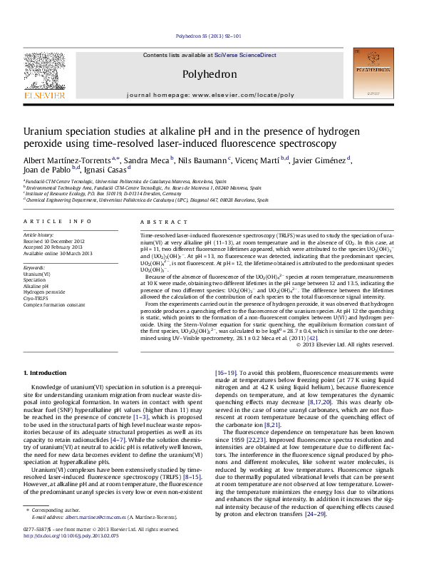 (PDF) Uranium speciation studies at alkaline pH and in the presence of ...