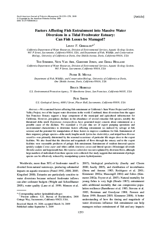 (PDF) Factors Affecting Fish Entrainment into Massive Water Diversions ...
