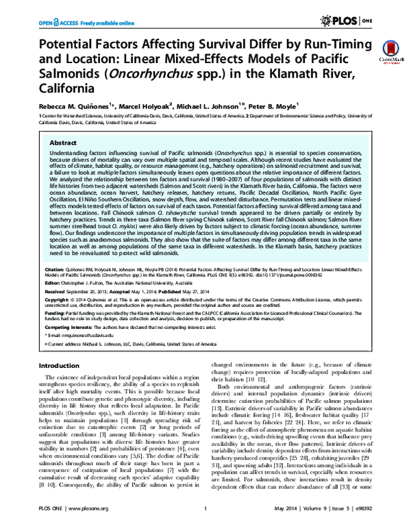 (PDF) Potential Factors Affecting Survival Differ by Run-Timing and ...