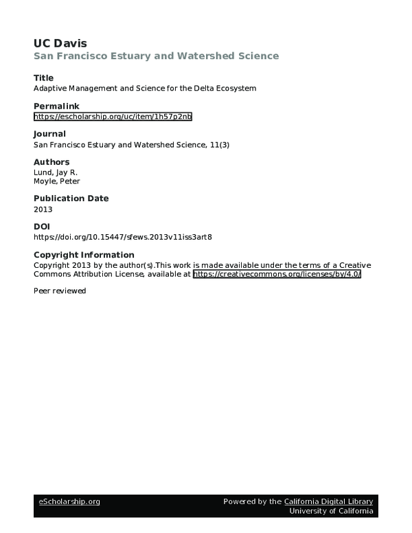 (PDF) Adaptive Management and Science for the Delta Ecosystem