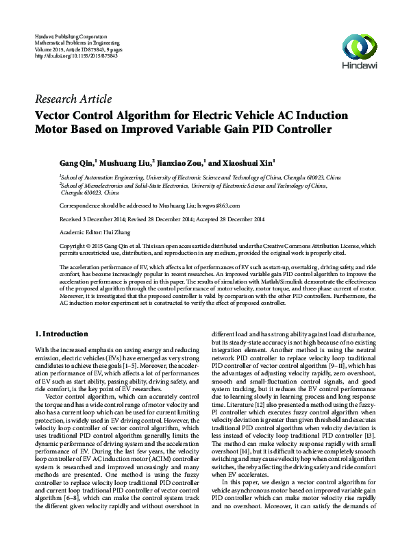 (PDF) Vector Control Algorithm for Electric Vehicle AC Induction Motor ...