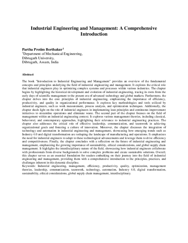 (PDF) Industrial Engineering and Management: A Comprehensive Introduction
