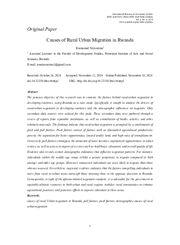 (PDF) Causes of Rural Urban Migration in Rwanda