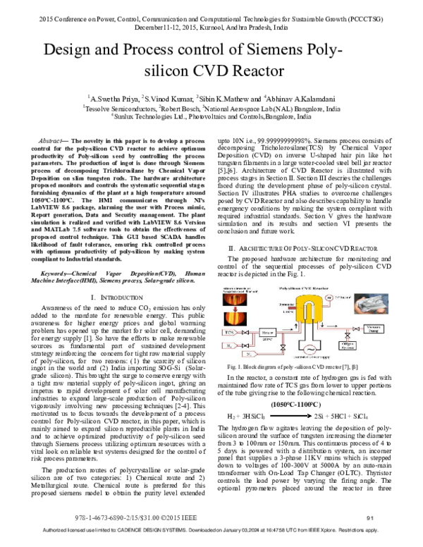 (PDF) Design and Process control of Siemens Polysilicon CVD Reactor | Swetha Priya - Academia.edu
