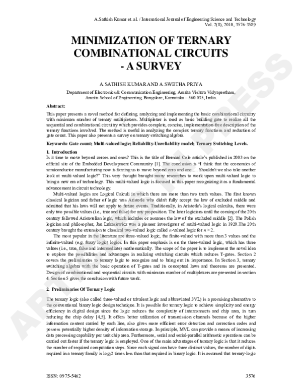 Pdf Minimization Of Ternary Combinational Circuits A Survey