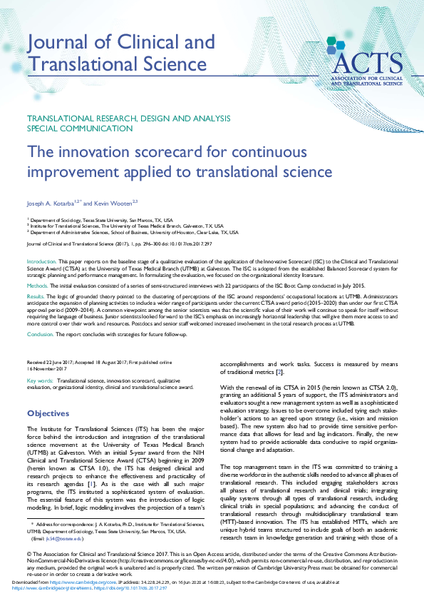 (PDF) The innovation scorecard for continuous improvement applied to ...