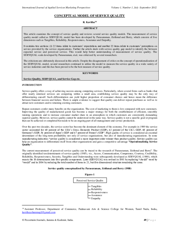 (PDF) CONCEPTUAL MODEL OF SERVICE QUALITY
