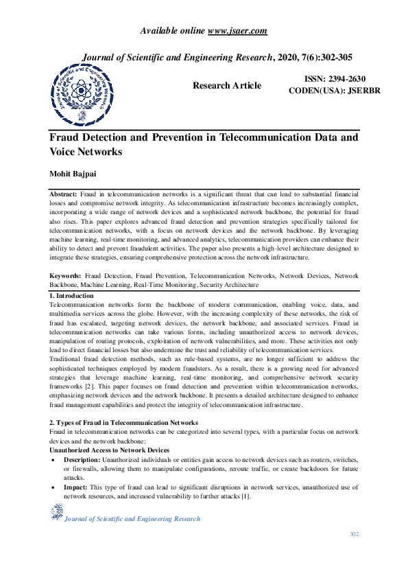 (PDF) Fraud Detection and Prevention in Telecommunication Data and Voice Networks