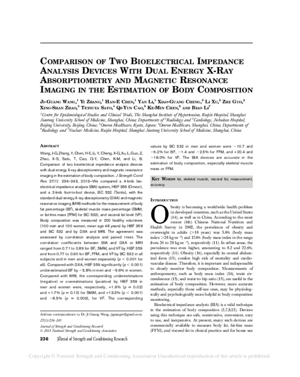 (PDF) Comparison of two bioelectrical impedance analysis instruments ...