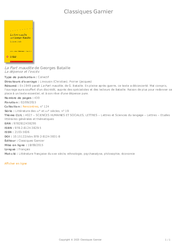 (PDF) La Part maudite de Georges Bataille. La dépense et l’excès