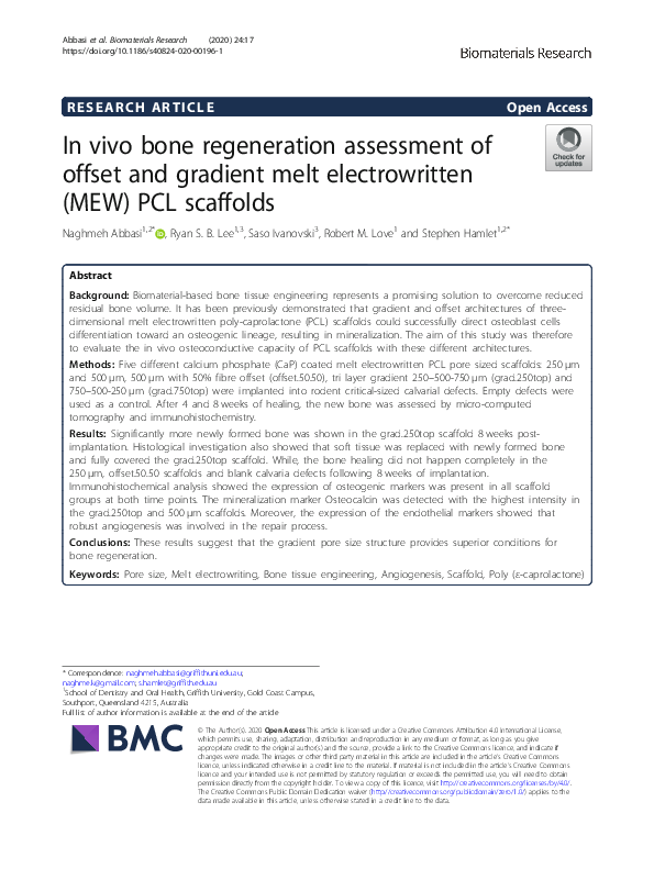 (PDF) In Vivo Bone Regeneration with PCL Scaffolds