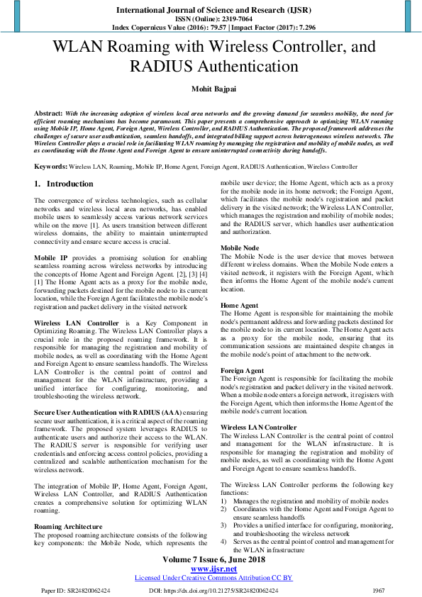 (PDF) WLAN Roaming with Wireless Controller, and RADIUS Authentication