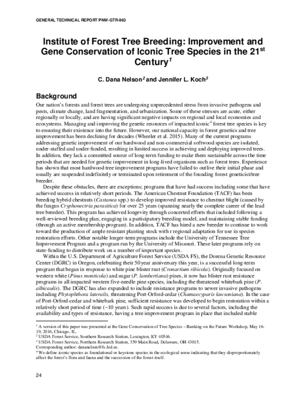(PDF) Institute of forest tree breeding: Improvement and gene conservation of iconic tree ...