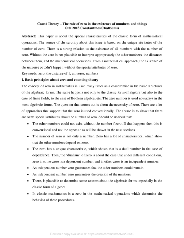 (PDF) Count Theory -The role of zero in the existence of numbers and things