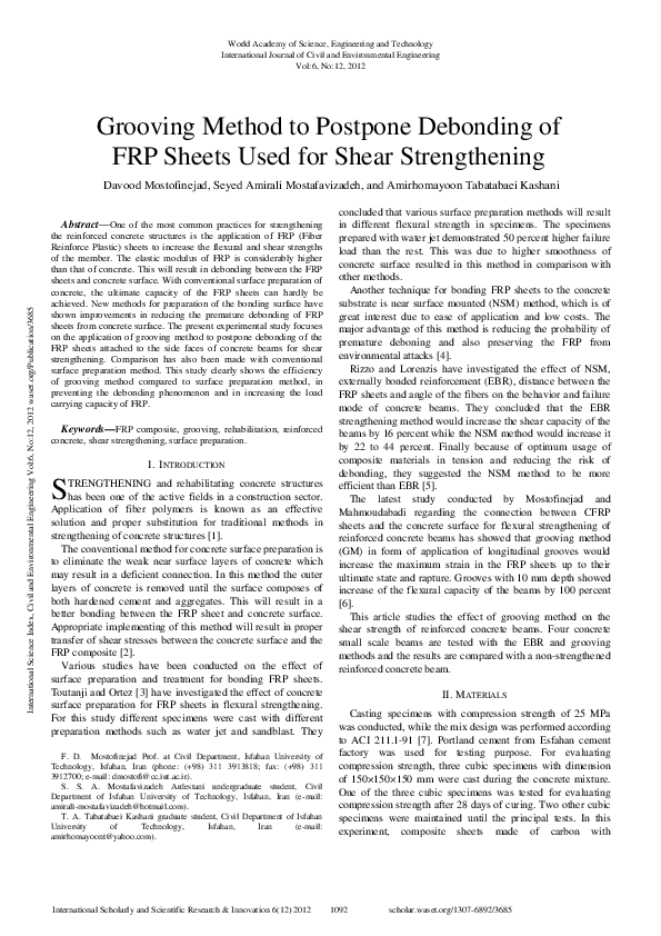 (PDF) Grooving to Delay Debonding of FRP Sheets