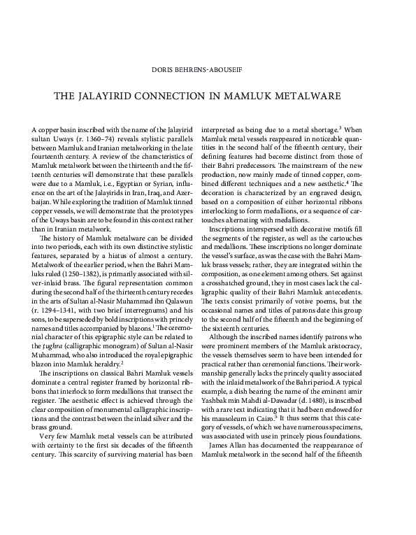 (PDF) The Jalayirid Connection in Mamluk Metalware