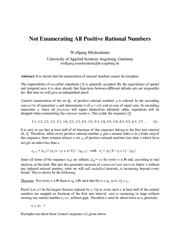 (PDF) Not Enumerating All Positive Rational Numbers