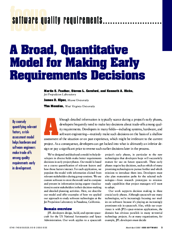 (PDF) A Broad, Quantitative Model for Making Early Requirements Decisions
