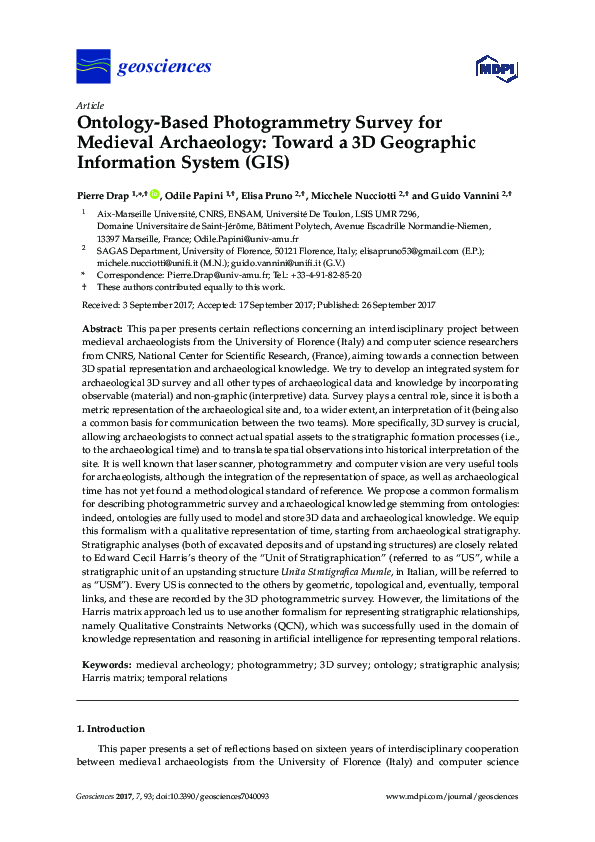 (PDF) Ontology-Based Photogrammetry Survey for Medieval Archaeology: Toward a 3D Geographic ...