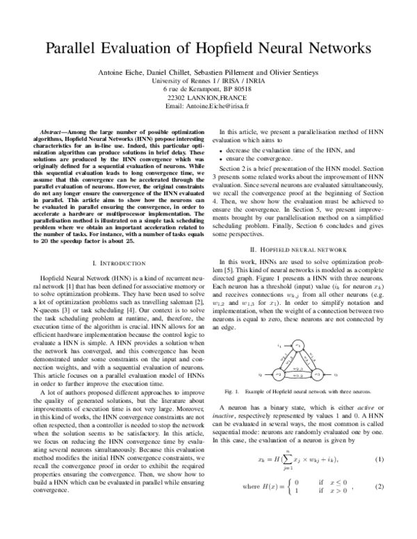 (PDF) Parallel Evaluation of Hopfield Neural Networks