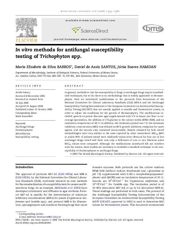 (PDF) In vitro methods for antifungal susceptibility testing of ...