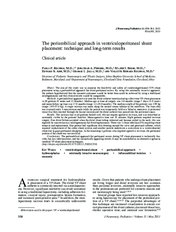 (PDF) The periumbilical approach in ventriculoperitoneal shunt ...
