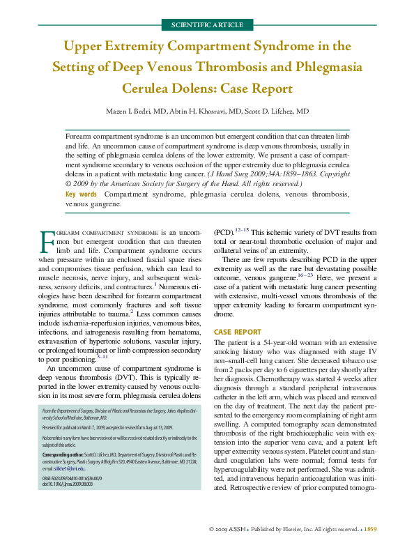 (PDF) Upper Extremity Compartment Syndrome in the Setting of Deep ...