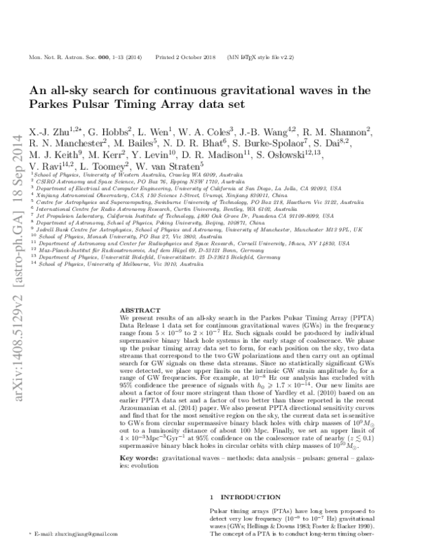 (PDF) An all-sky search for continuous gravitational waves in the Parkes Pulsar Timing Array ...