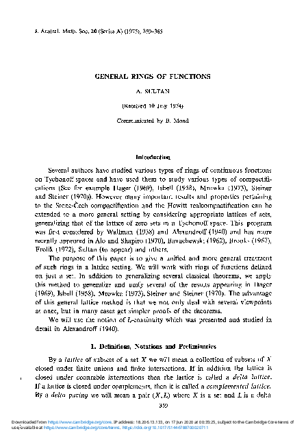 (PDF) General rings of functions