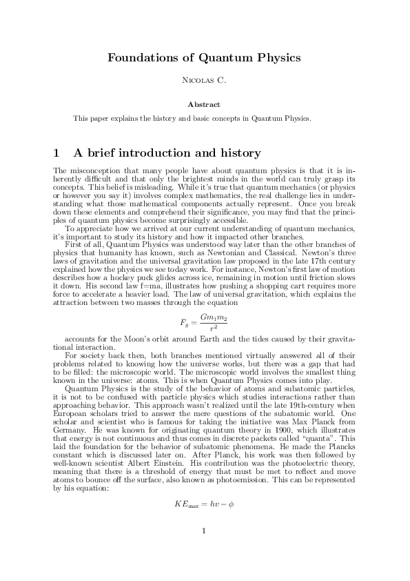 (PDF) Introduction to Quantum Physics