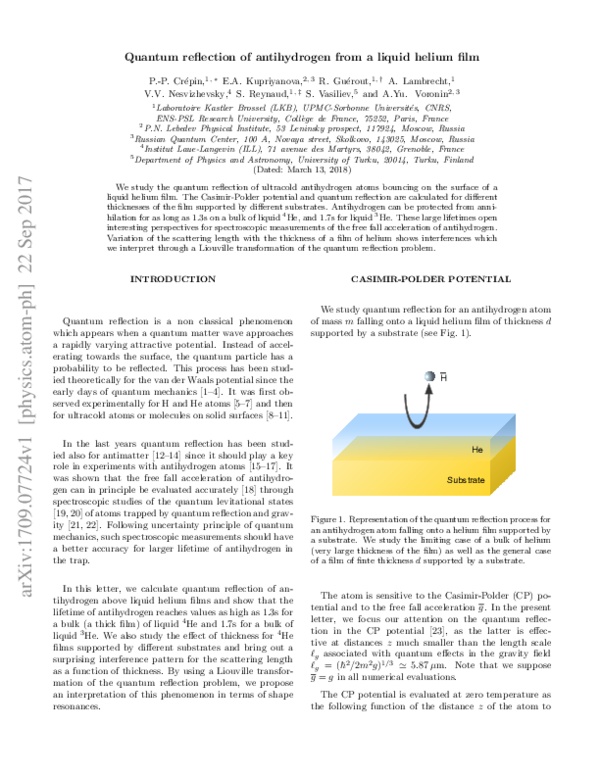 (PDF) Quantum reflection of antihydrogen from a liquid helium film