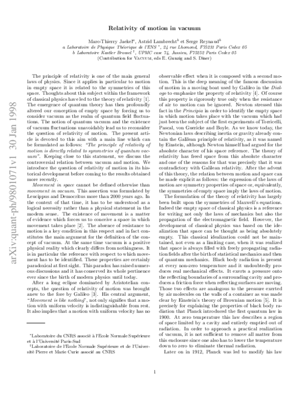 (PDF) Relativity of Motion in Vacuum