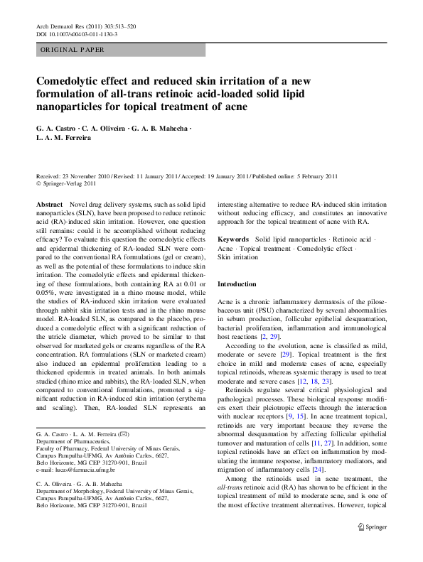 (PDF) Comedolytic effect and reduced skin irritation of a new ...