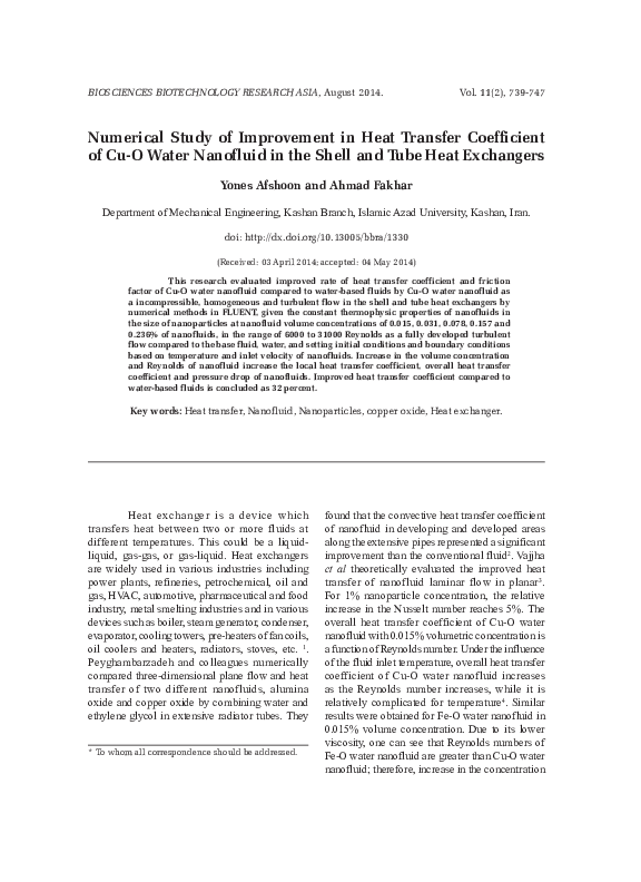 (PDF) Numerical Study of Improvement in Heat Transfer Coefficient of Cu ...