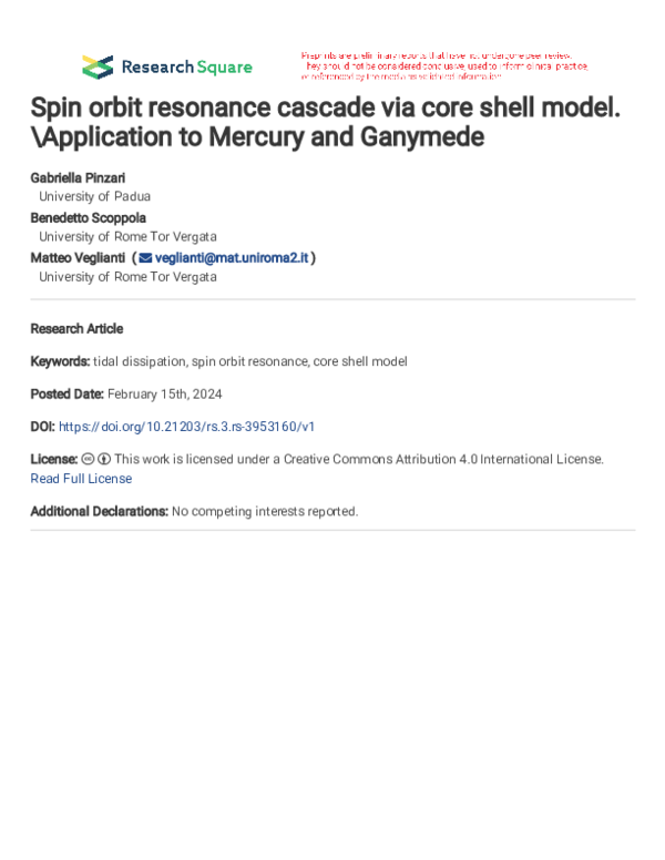 (PDF) Spin orbit resonance cascade via core shell model. \Application ...