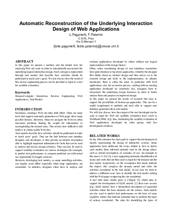(PDF) Automatic reconstruction of the underlying interaction design of web applications