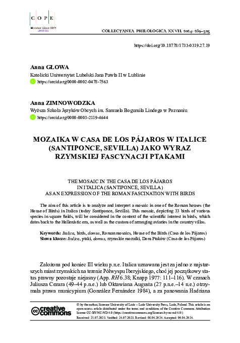 (PDF) MOZAIKA W CASA DE LOS PÁJAROS W ITALICE (SANTIPONCE, SEVILLA) JAKO WYRAZ