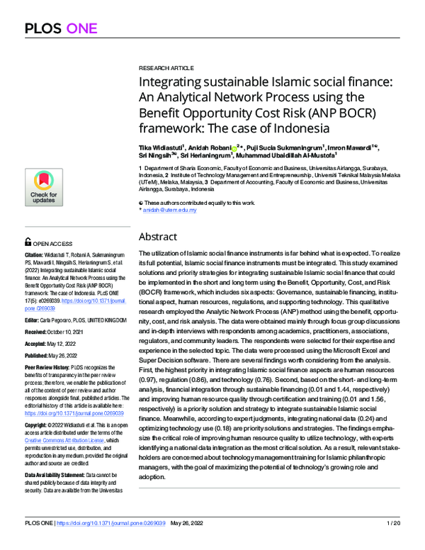 (PDF) Integrating sustainable Islamic social finance: An Analytical Network Process using the ...