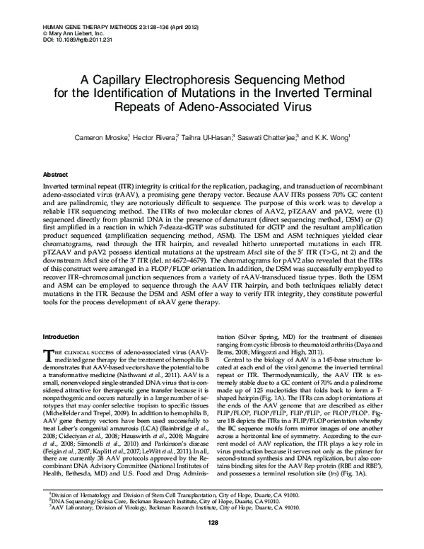 (PDF) A Capillary Electrophoresis Sequencing Method for the ...