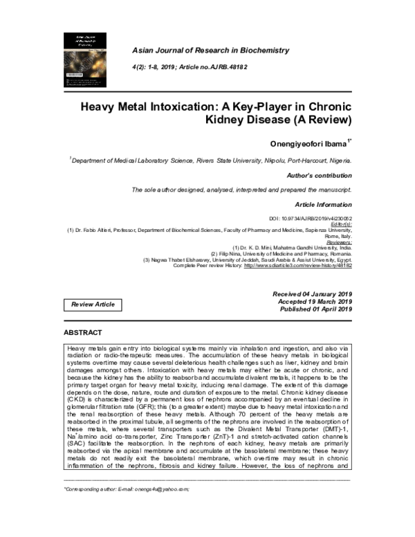 (PDF) Heavy Metal Intoxication: A Key-Player in Chronic Kidney Disease ...