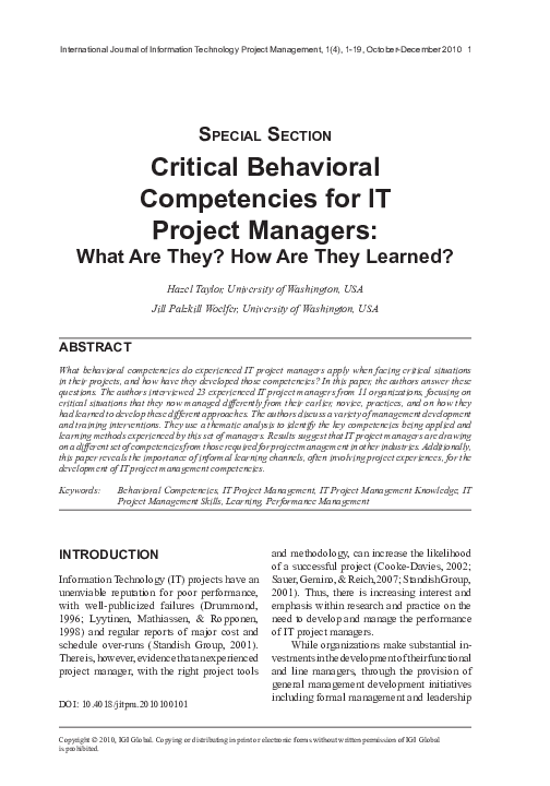 (PDF) Critical Behavioral Competencies for IT Project Managers