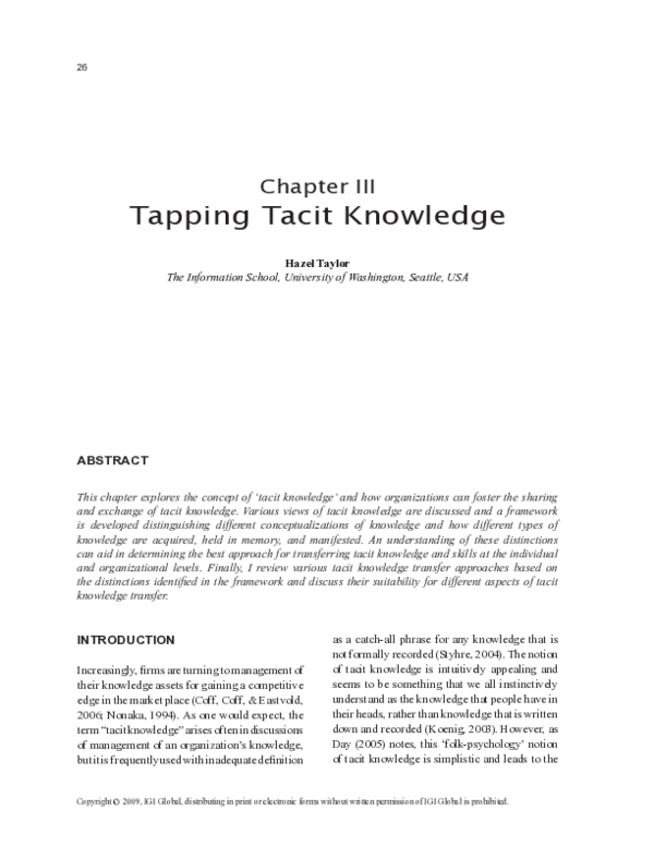(PDF) Tapping Tacit Knowledge